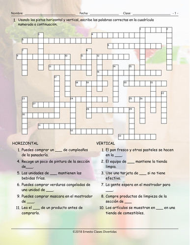 Grocery Shopping Spanish Crossword Puzzle | Teaching Resources