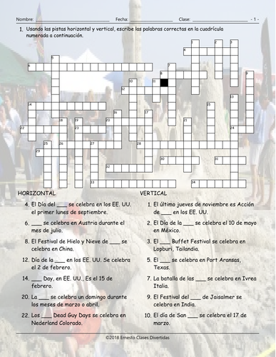 Holidays and Festivals Around the World Spanish Crossword Puzzle ...