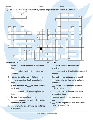Internet Sites Spanish Crossword Puzzle | Teaching Resources