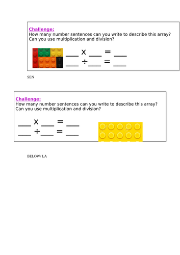 KS1 Division using lego array | Teaching Resources