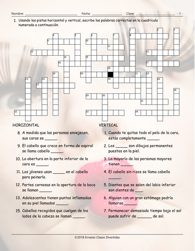People Descriptions Spanish Crossword Puzzle | Teaching Resources