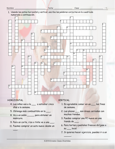 Places and Buildings Spanish Crossword Puzzle | Teaching Resources