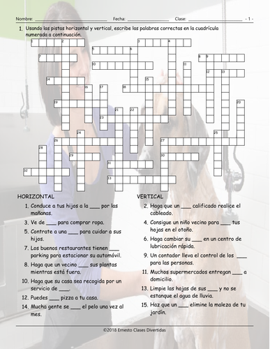 Running Errands and Having Things Done Spanish Crossword Puzzle ...