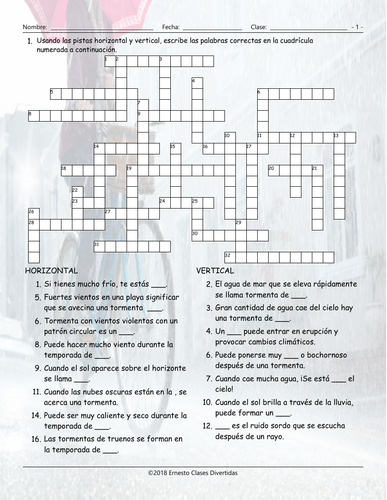 Seasons and Weather Spanish Crossword Puzzle | Teaching Resources
