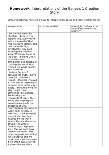 Christian Creation AQA Spec A GCSE RE | Teaching Resources