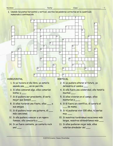 Conditional Sentences Type 2 Spanish Crossword Puzzle | Teaching Resources