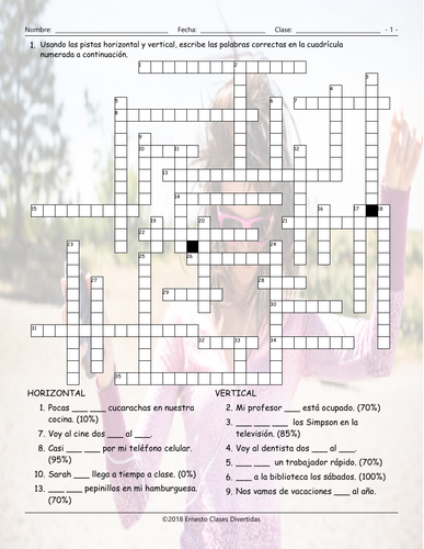 Frequency Adverbs Spanish Crossword Puzzle | Teaching Resources