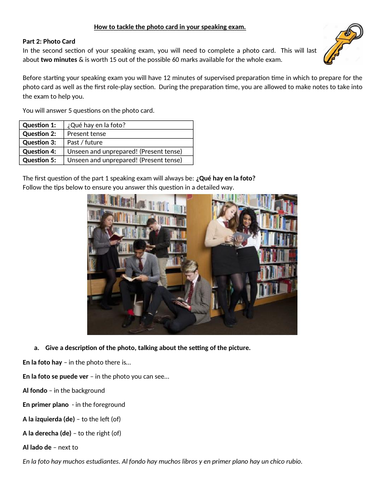 AQA GCSE Spanish Foundation speaking exam - how to tackle to photo card ...