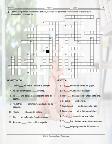 Future Simple Tense with Will Spanish Crossword Puzzle | Teaching Resources
