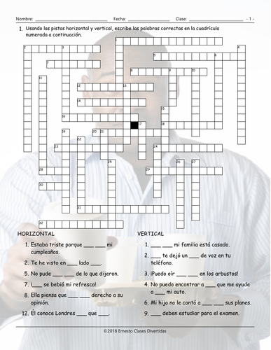 Indefinite Pronouns Spanish Crossword Puzzle | Teaching Resources