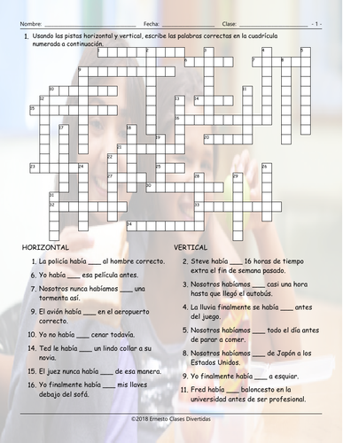 Past Perfect Tense Spanish Crossword Puzzle | Teaching Resources