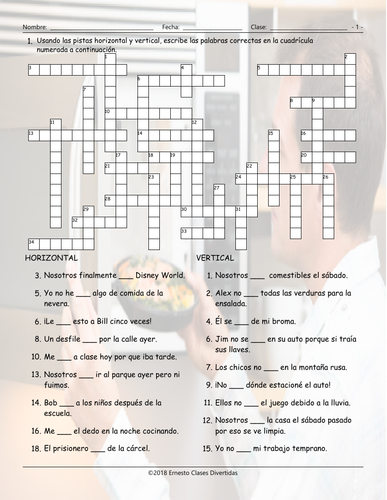 Past Simple with Regular Verbs Spanish Crossword Puzzle | Teaching ...