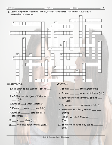 Possessive Adjectives Spanish Crossword Puzzle | Teaching Resources