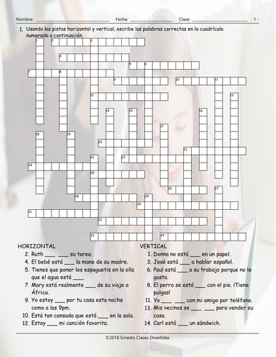 Present Continuous Tense Spanish Crossword Puzzle | Teaching Resources