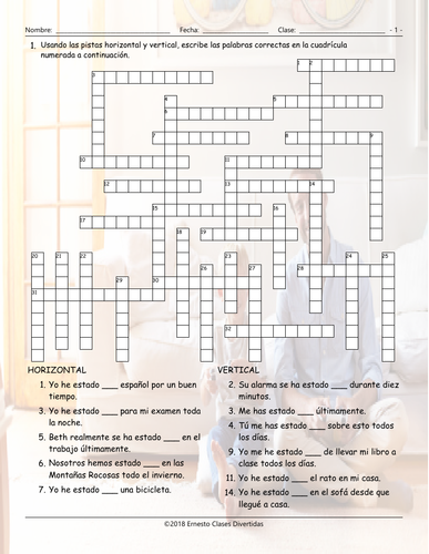 Present Perfect Continuous Tense Spanish Crossword Puzzle | Teaching ...