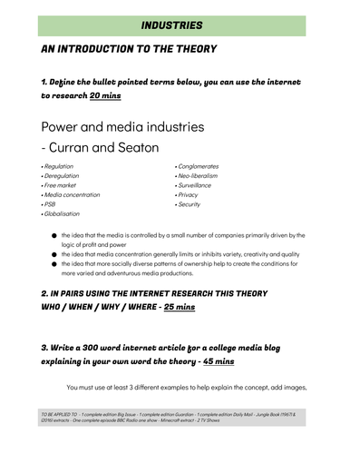 INTRO to Industries | MEDIA EXAM THEORY | Teaching Resources