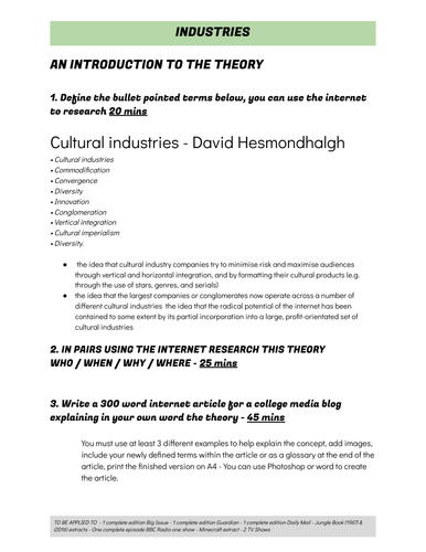 INTRO to Industries | MEDIA EXAM THEORY | Teaching Resources
