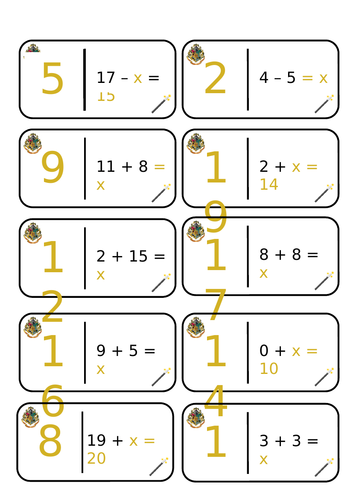 Introduction to Algebra (addition) Harry Potter Theme - Dudley's Pocket ...