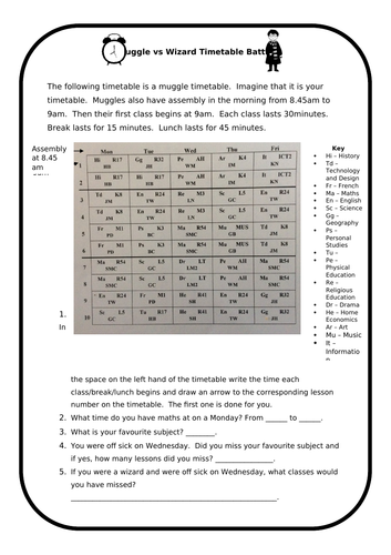 KS2 Interpreting School Timetables - Harry Potter Themed, Comparing ...