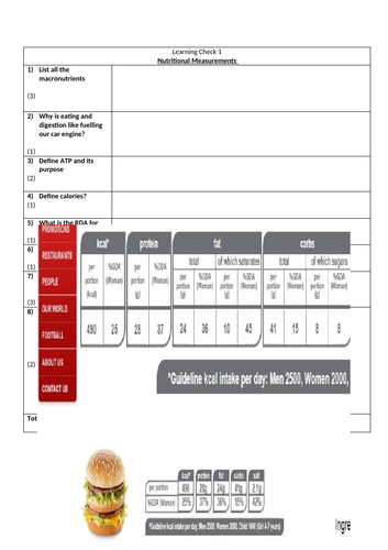 BTEC Sport & Exercise Science Unit 13 Nutrition for Sport & Exercise ...