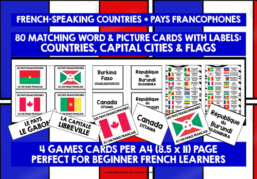 FRENCH-SPEAKING COUNTRIES CAPITALS FLAGS CARDS | Teaching Resources