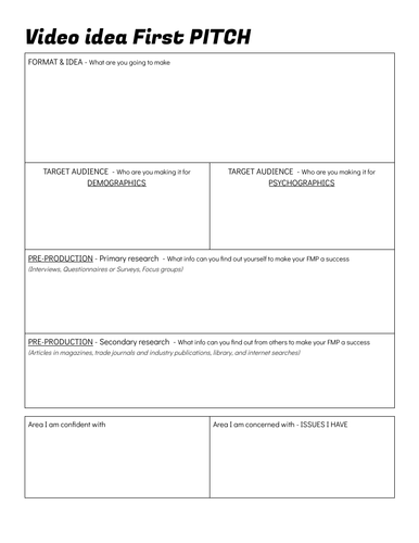 Creative Projects | PRE PRODUCTION | First pitch | Teaching Resources
