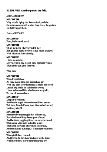 Act 5 Scene 6, 7, 8 and 9 Macbeth GCSE English Literature 9-1 ...