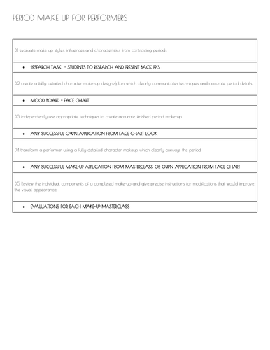 Makeup HISTORICAL PERIOD | Assignment Briefs | Teaching Resources