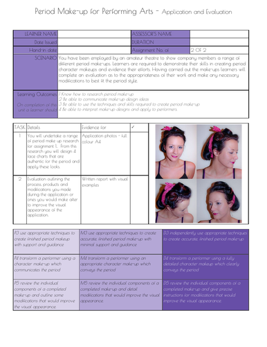 Makeup HISTORICAL PERIOD | Assignment Briefs | Teaching Resources