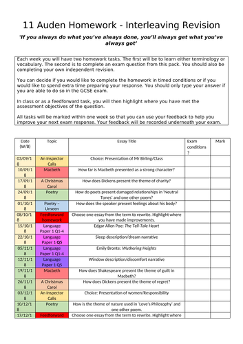 Revision Tasks AQA - Interleaving | Teaching Resources