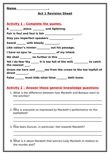 Macbeth Scheme of Work GCSE | Teaching Resources