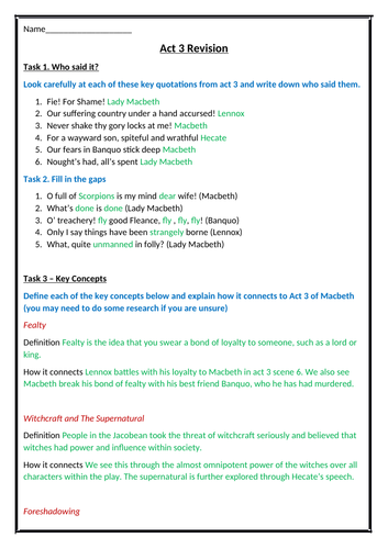 Macbeth Scheme of Work GCSE | Teaching Resources