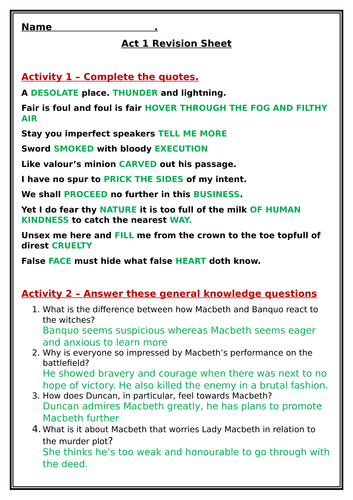 Macbeth Scheme of Work GCSE | Teaching Resources
