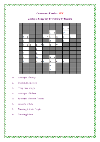 Shakira Song Try Everything Movie Zootopia -Worksheets with keys ...