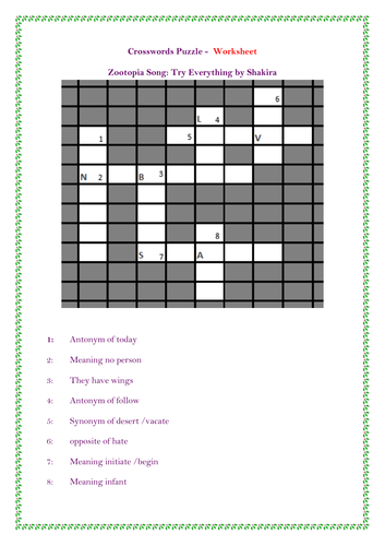 Shakira Song Try Everything Movie Zootopia -Worksheets with keys ...