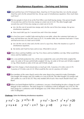 Simultaneous Equations Full set of Lessons | Teaching Resources