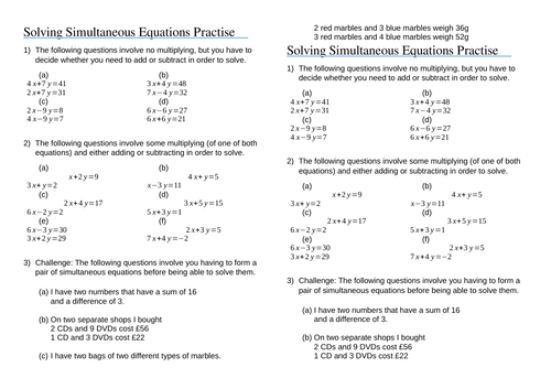 Simultaneous Equations Full set of Lessons | Teaching Resources
