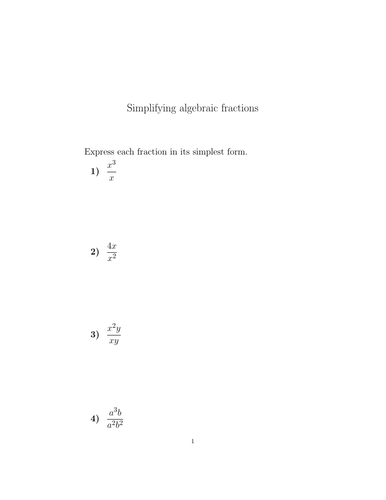 Simplifying algebraic fractions worksheet no 3 (with detailed solutions ...