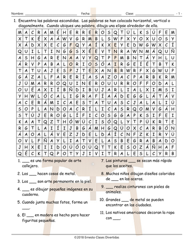 Art Forms Spanish Word Search Worksheet | Teaching Resources