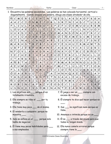 Bad Bosses are Bad Business Spanish Word Search Worksheet | Teaching ...