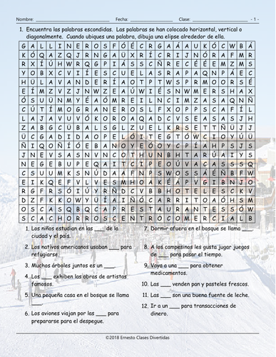 City versus Country Spanish Word Search Worksheet | Teaching Resources