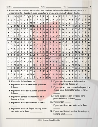 Colors And Shapes Spanish Word Search Worksheet Teaching Resources