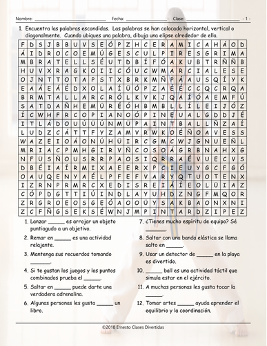 Free Time and Hobbies Spanish Word Search Worksheet | Teaching Resources