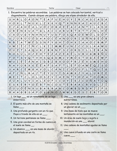 Geology and Planet Earth Spanish Word Search Worksheet | Teaching Resources