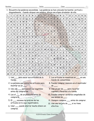 Grocery Shopping Spanish Word Search Worksheet | Teaching Resources