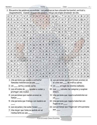 Jobs and Professions Spanish Word Search Worksheet | Teaching Resources
