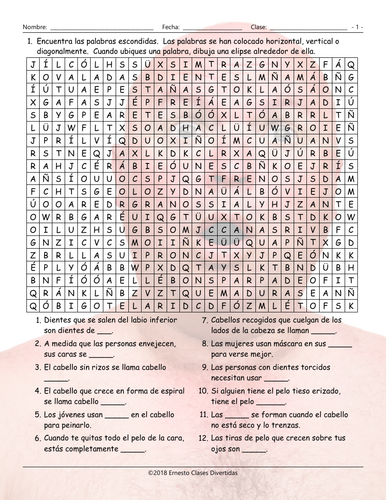 People Descriptions Spanish Word Search Worksheet | Teaching Resources