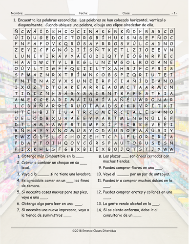 Places and Buildings Spanish Word Search Worksheet | Teaching Resources