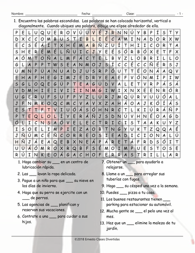 Running Errands and Having Things Done Spanish Word Search Worksheet ...