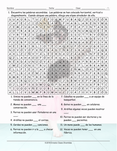 Ability Modals Spanish Word Search Worksheet | Teaching Resources